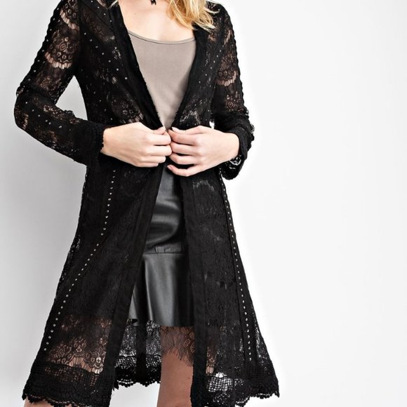Vocal | Sweaters | Nwt Vocal Studded Lace Suede Cardigan Duster Vintage ...